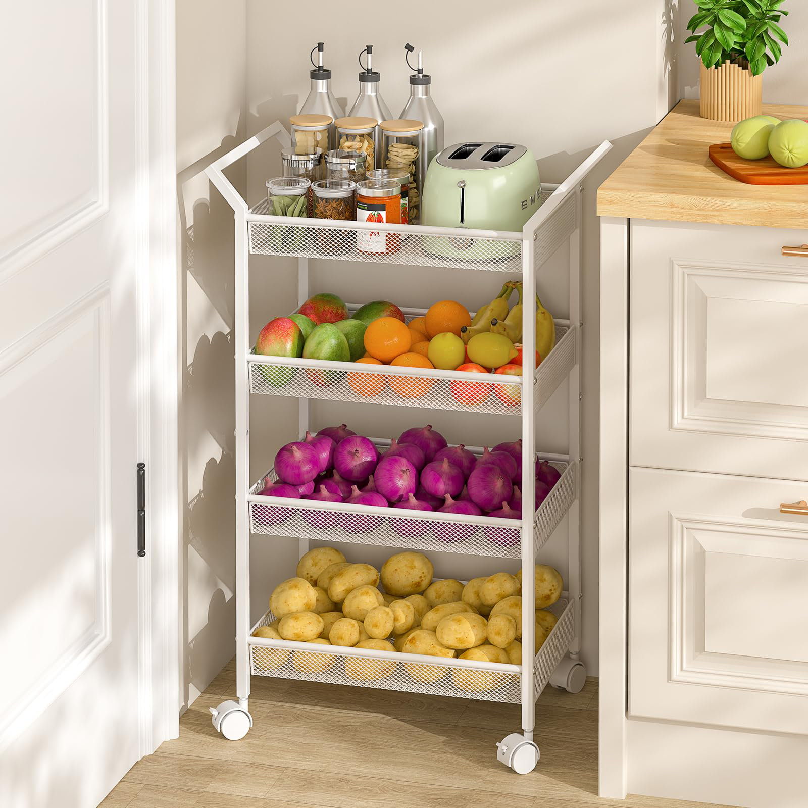 Ebern Designs 4-Tier Rolling Storage Cart For Kitchen,Kitchen Pantry ...