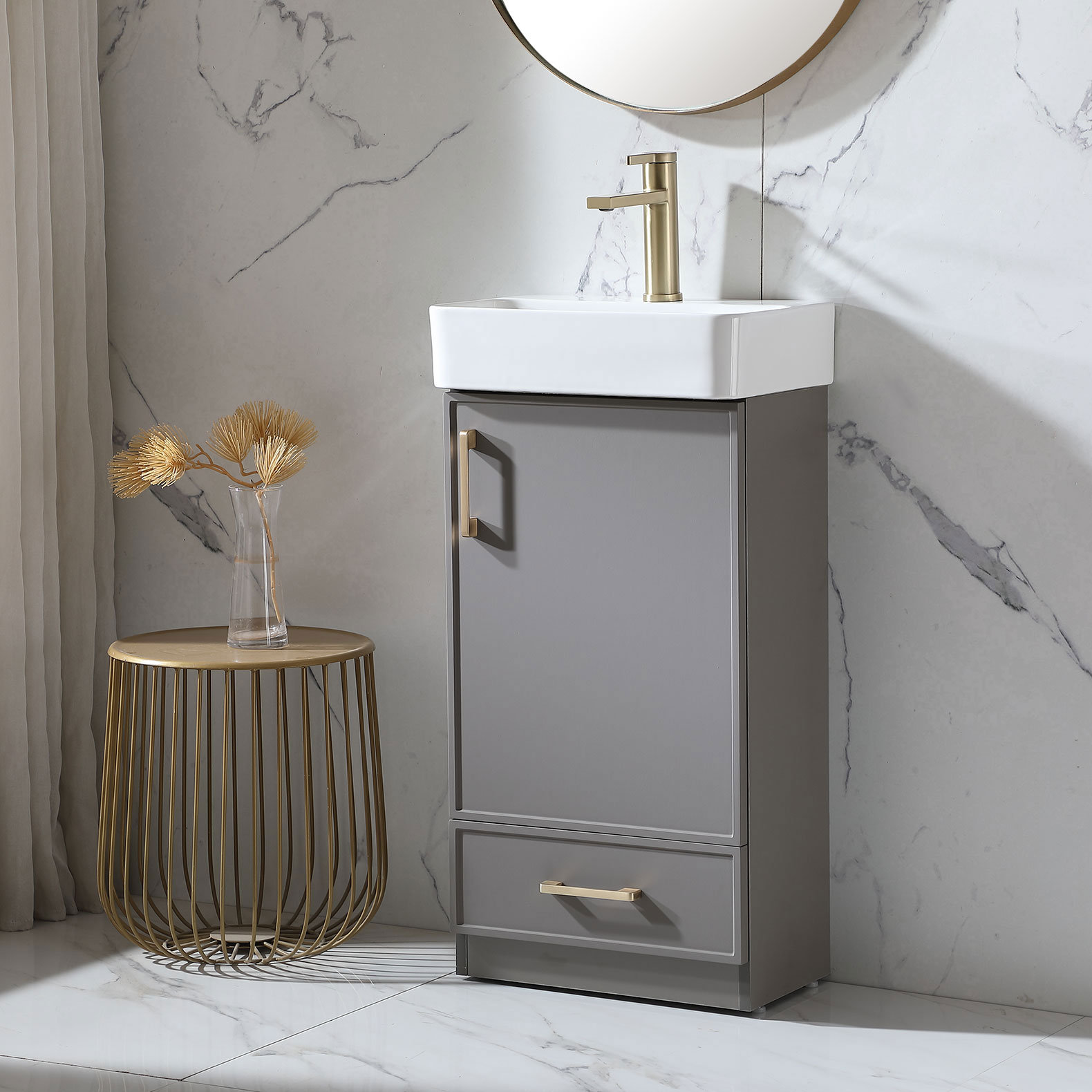 Ebern Designs Calvinesha 18'' Dark Gray Mini Single Bathroom Vanity ...