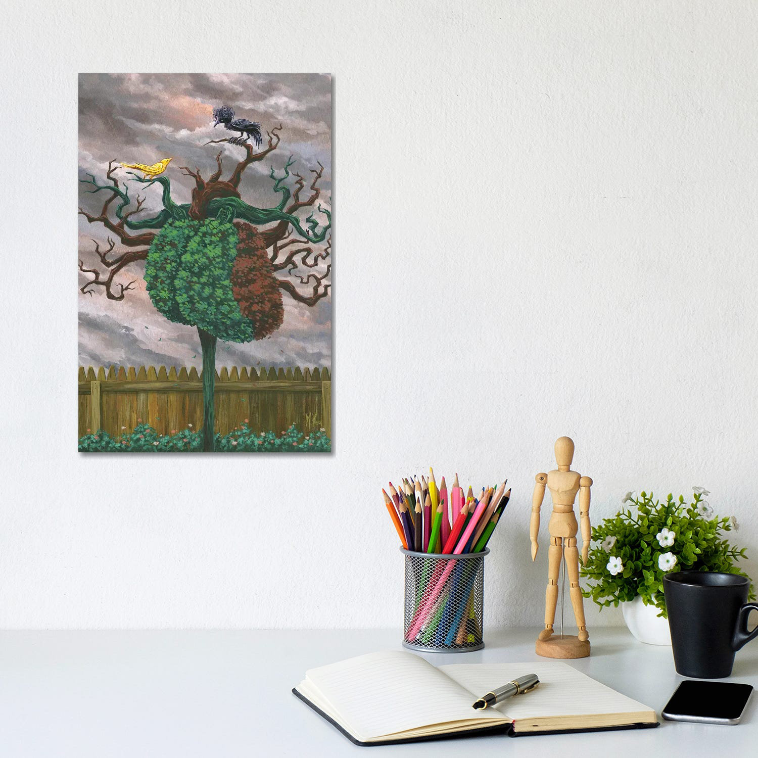 East Urban Home Song Bird and Crow - Wrapped Canvas Painting Print ...