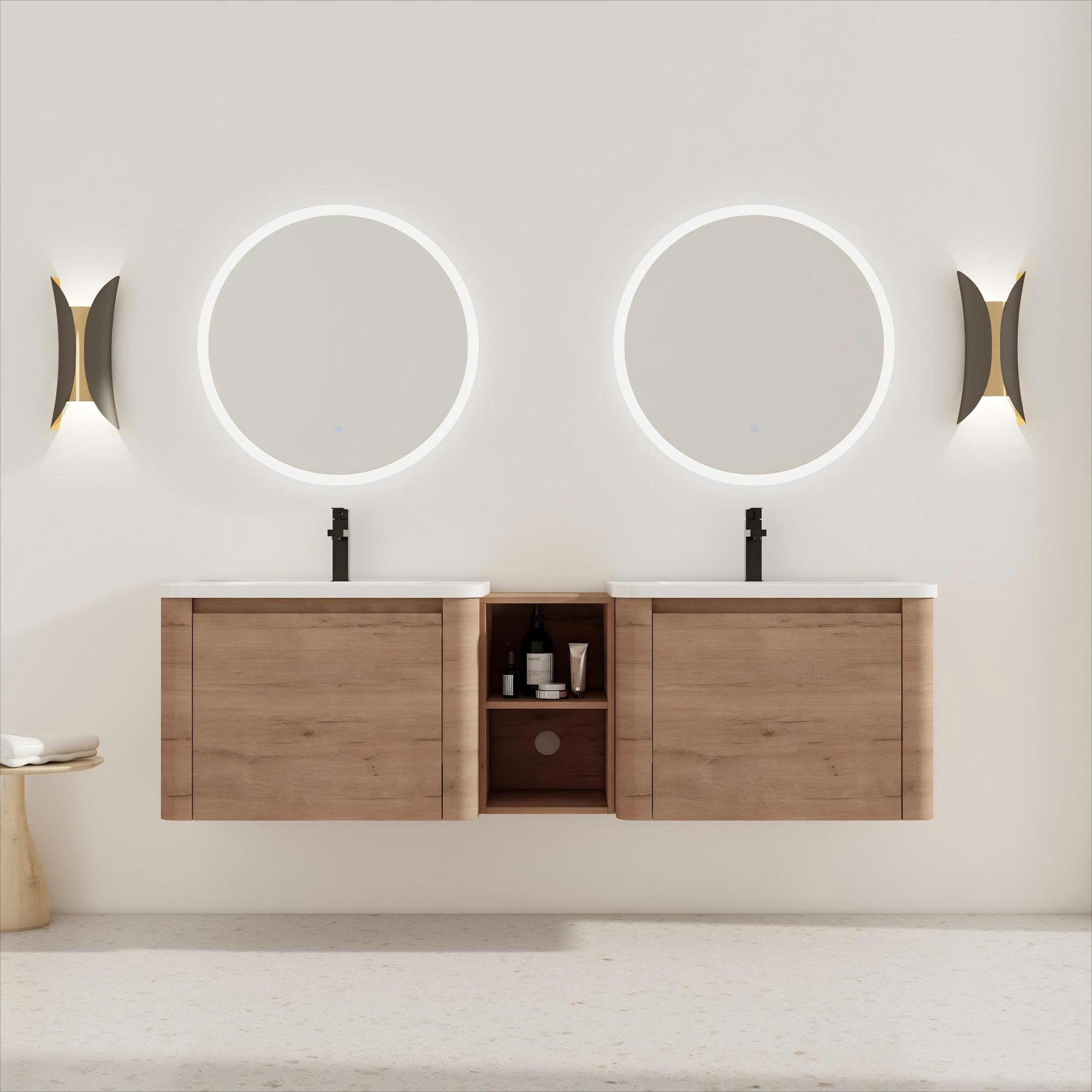 Hokku Designs Elegant Wall-mounted Vanity Plywood Transitional Bathroom ...