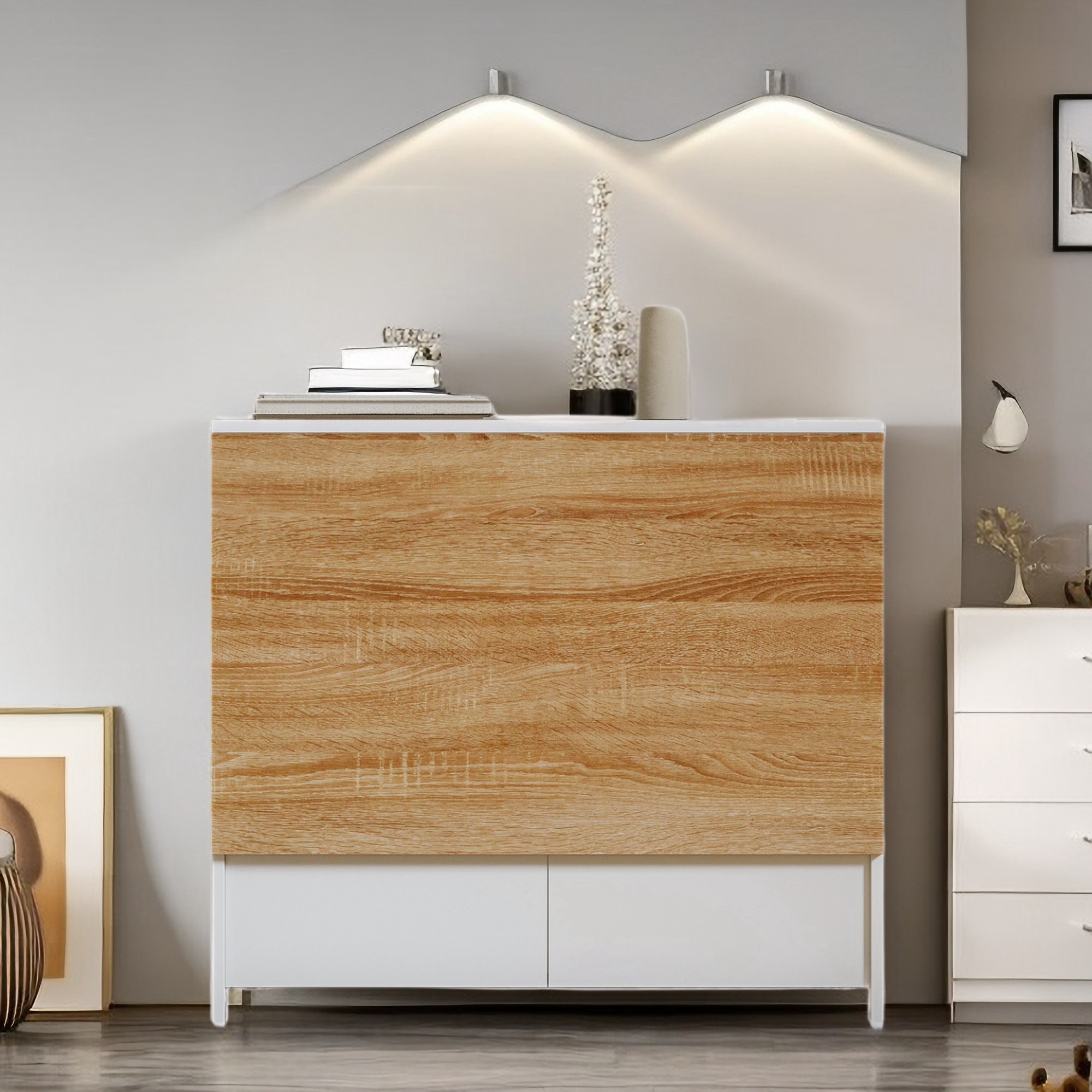 Latitude Run® Folding Dining Table With Wheels, Drop Leaf And 2-layer ...