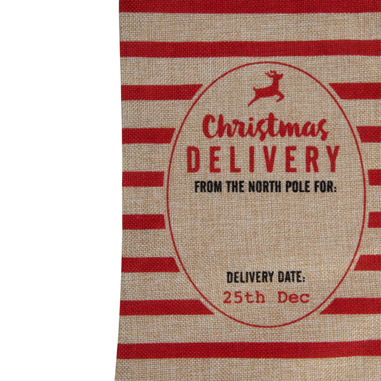 19" Beige and Red Striped "Christmas Delivery" Stocking With Loop ...