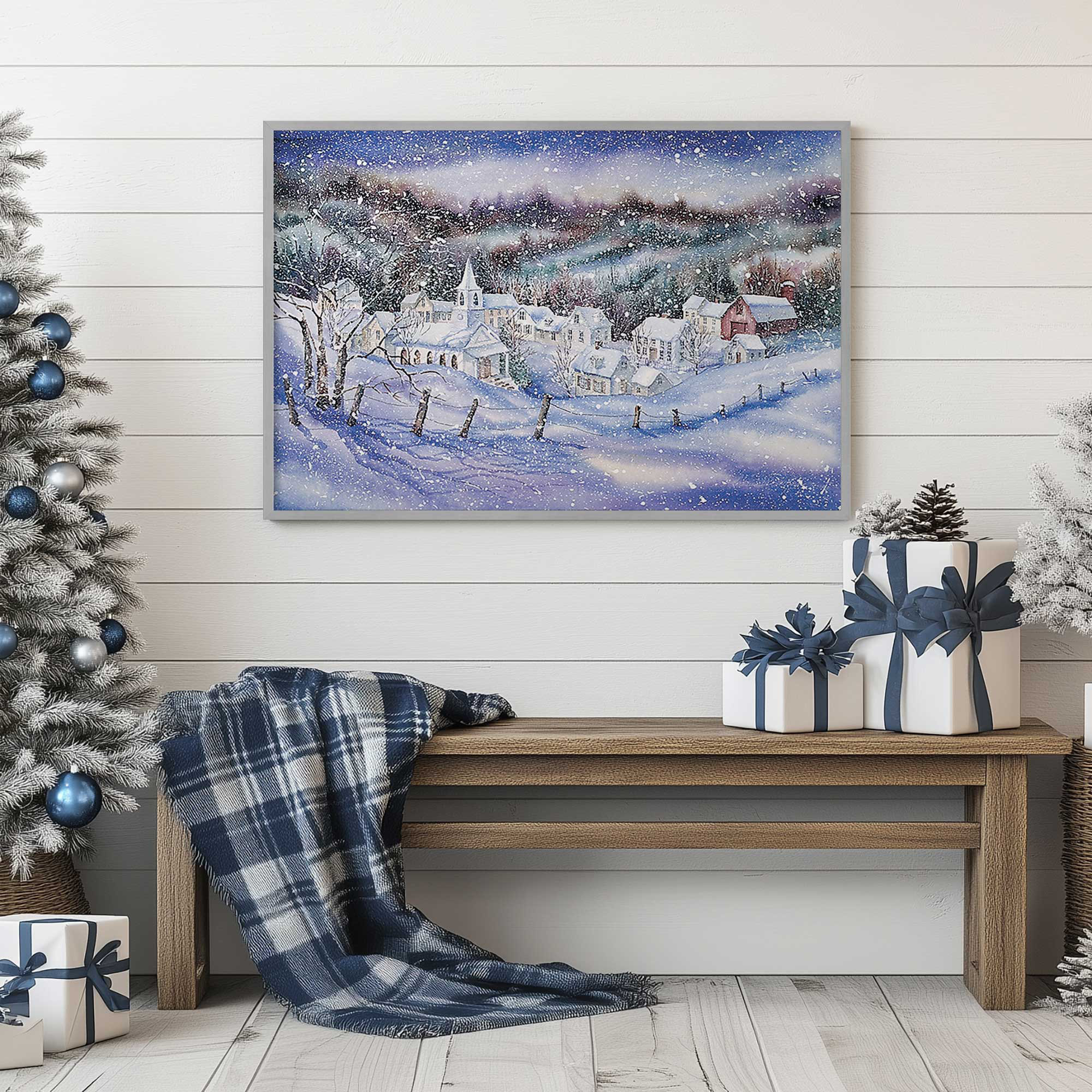 Frametolia Snowy Village Twilight Print | Wayfair