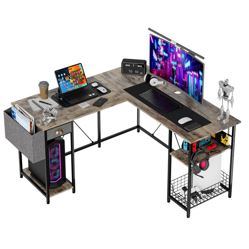 17 Stories 2 Person Computer Desk Large L-Shaped Home Office Writing PC ...