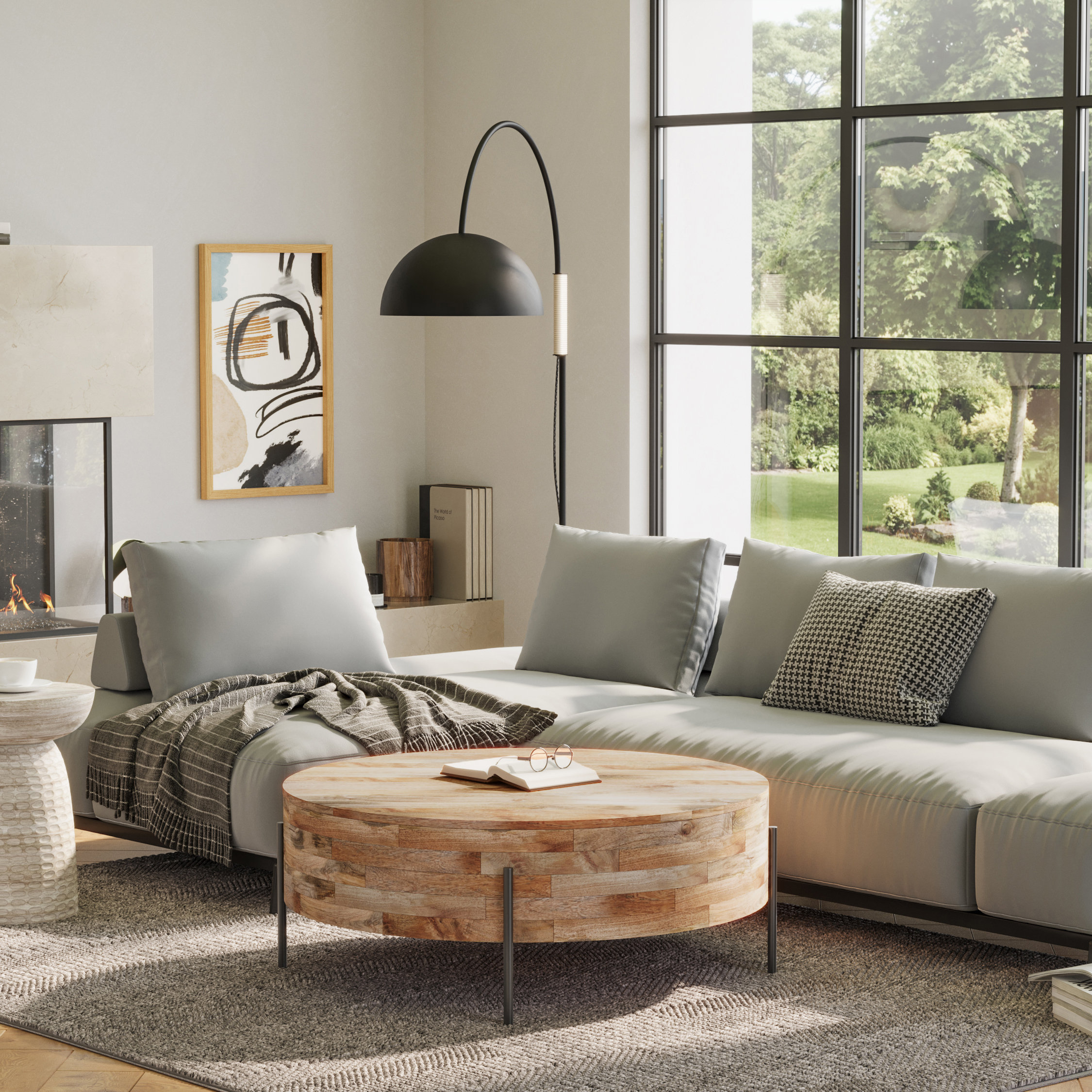 Simpli Home SOLID MANGO WOOD 38 inch Wide Round Modern Industrial Drum ...