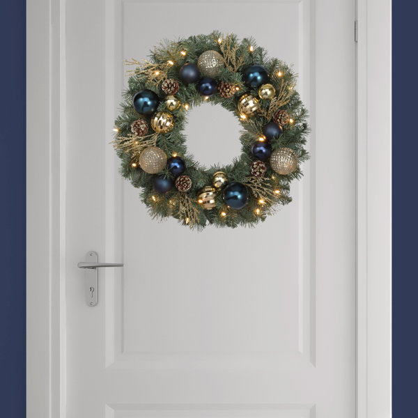 Haute Decor 24 Inch Sutton Place Christmas Wreath with Soft White LED ...
