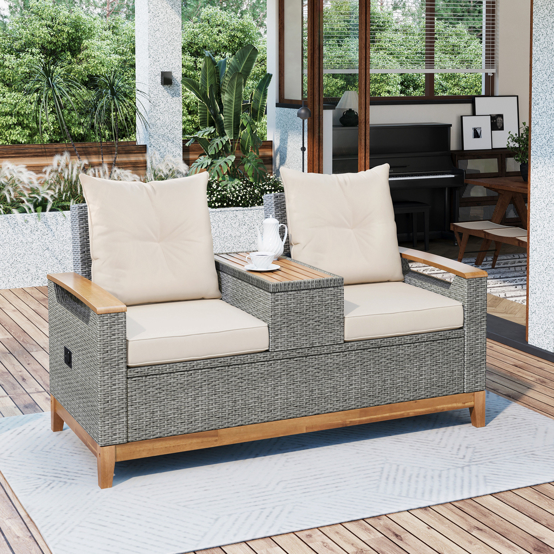 Red Barrel Studio Marhan 61.8" Wide Outdoor Loveseat with Cushions ...