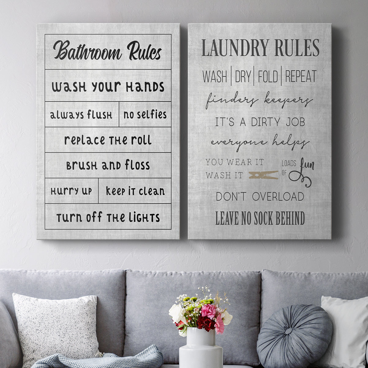Trinx Simple Bathroom Rules-Premium Gallery Wrapped Canvas -Ready to Hang | Wayfair