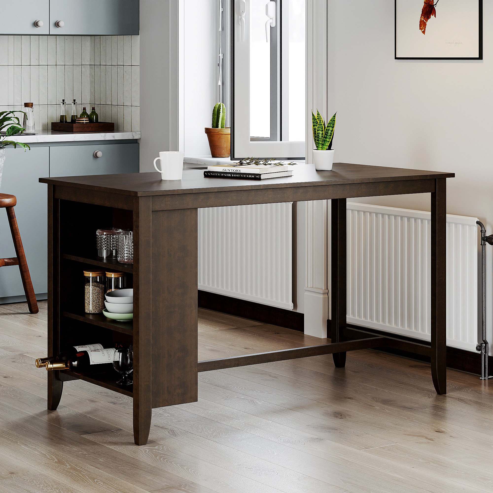 Winston Porter Wood Rectangular Bar Table - Industrial Long Counter ...