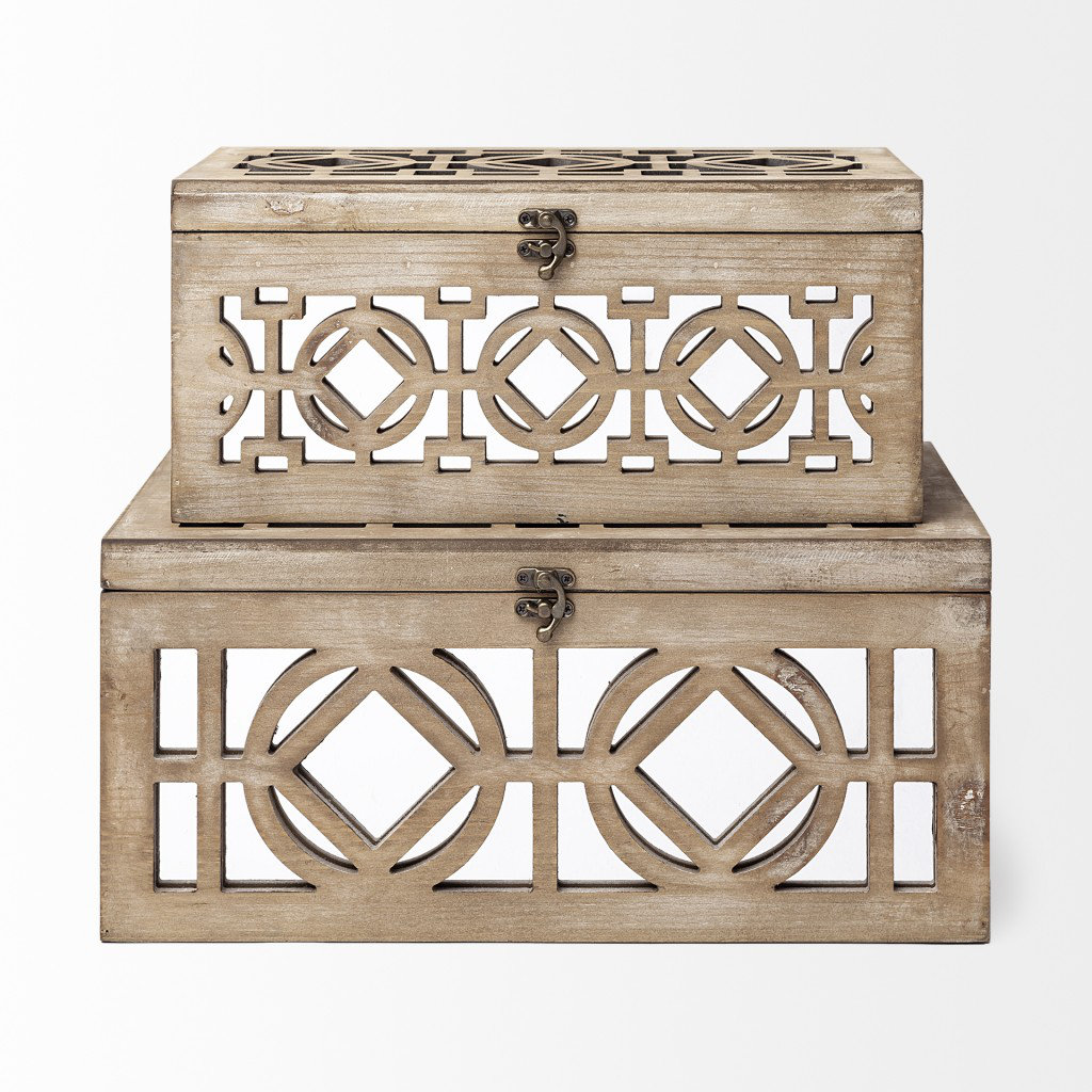 Gracie Oaks Set Of Two Brown Mirrored Wooden Boxes - Wayfair Canada