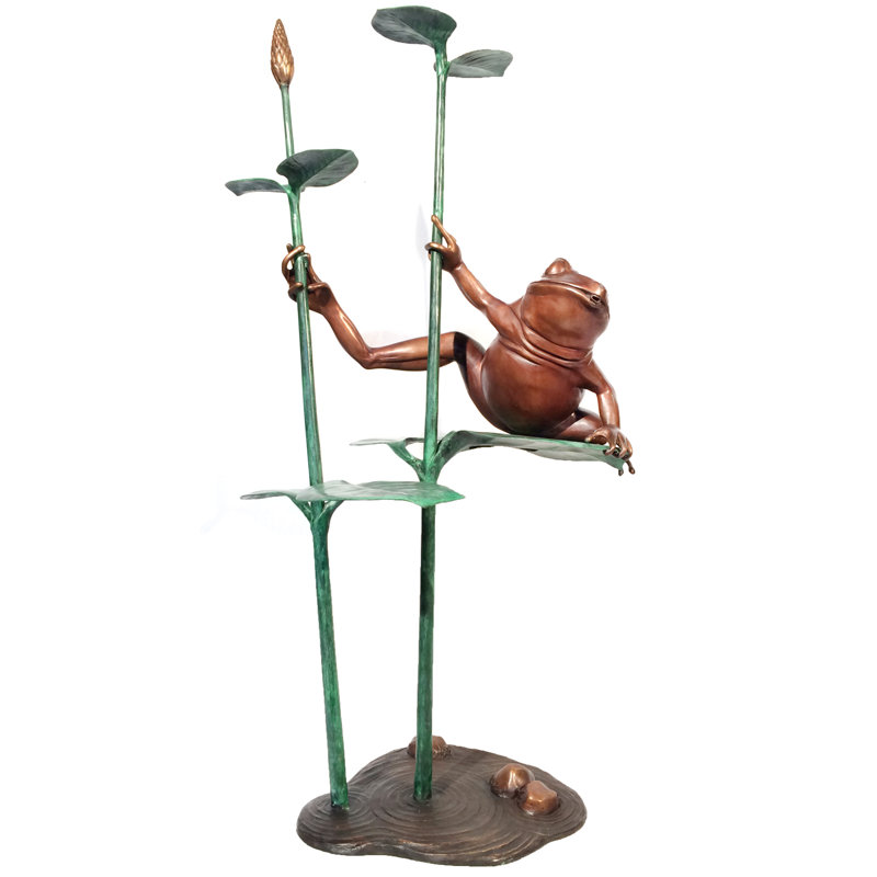 Metropolitan Galleries Bronze Frog on Leaf Fountain | Wayfair