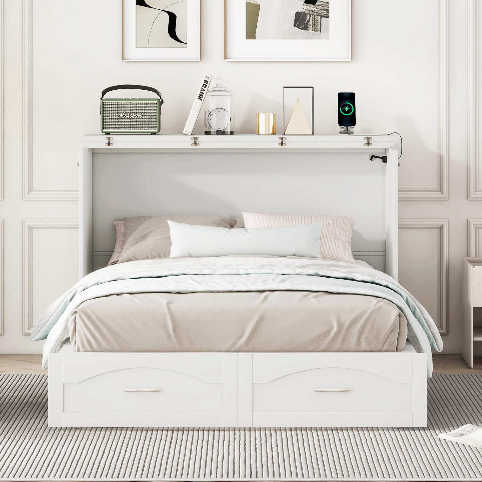 Red Barrel Studio® Murphy Bed Wall Bed With Drawer And A Set Of Sockets ...