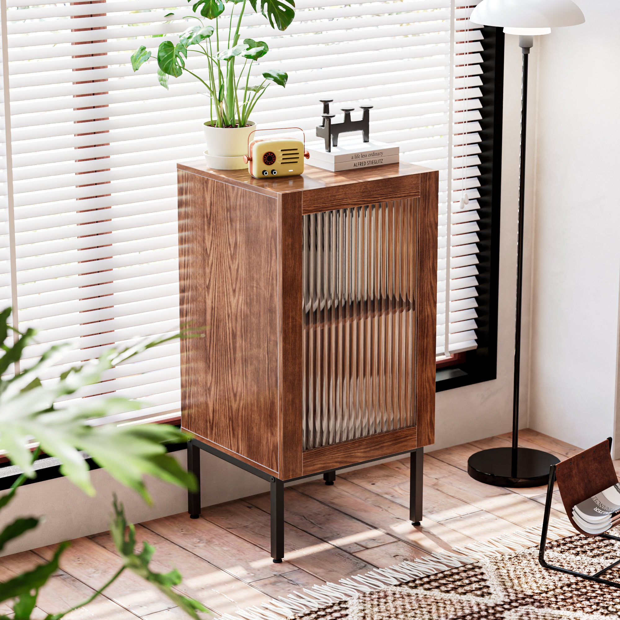 17 Stories Set Of 2 End Table, Farmhouse Sofa Table With Glass Door ...