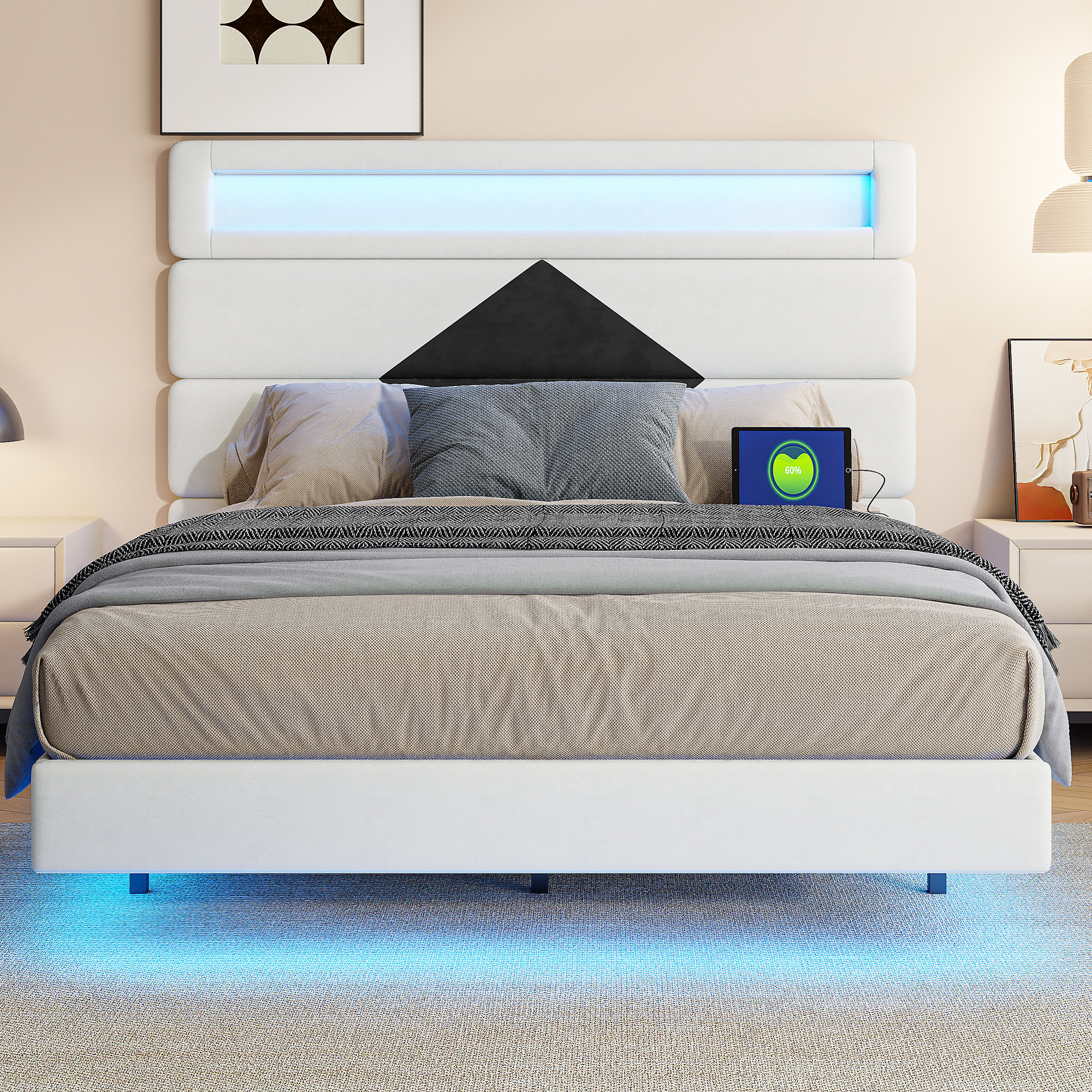 Ivy Bronx Upholstered bed with LED light and USB | Wayfair.ie