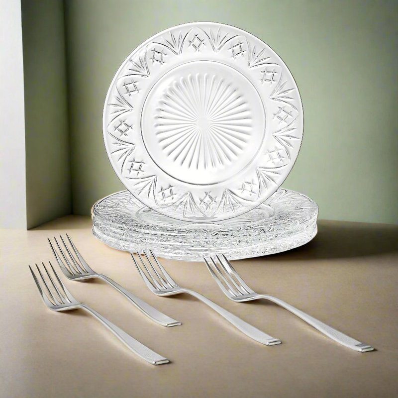 Godinger Silver Art Co Dublin Crystal 8 Piece Dessert Plate & Fork Set ...