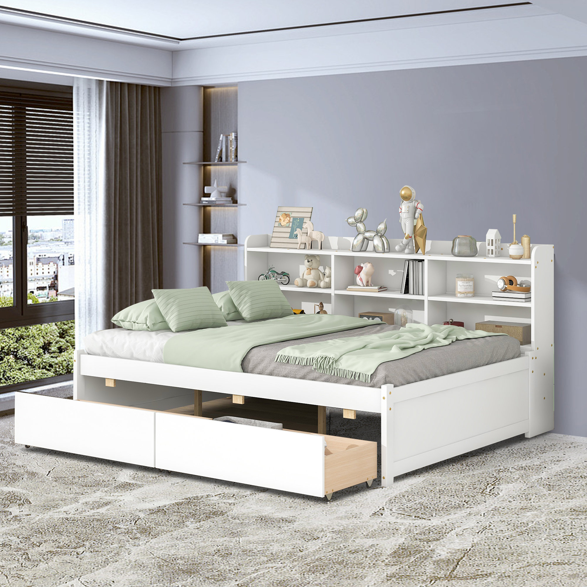 Red Barrel Studio Enguerrand Storage Platform Bed with Bookcase and ...