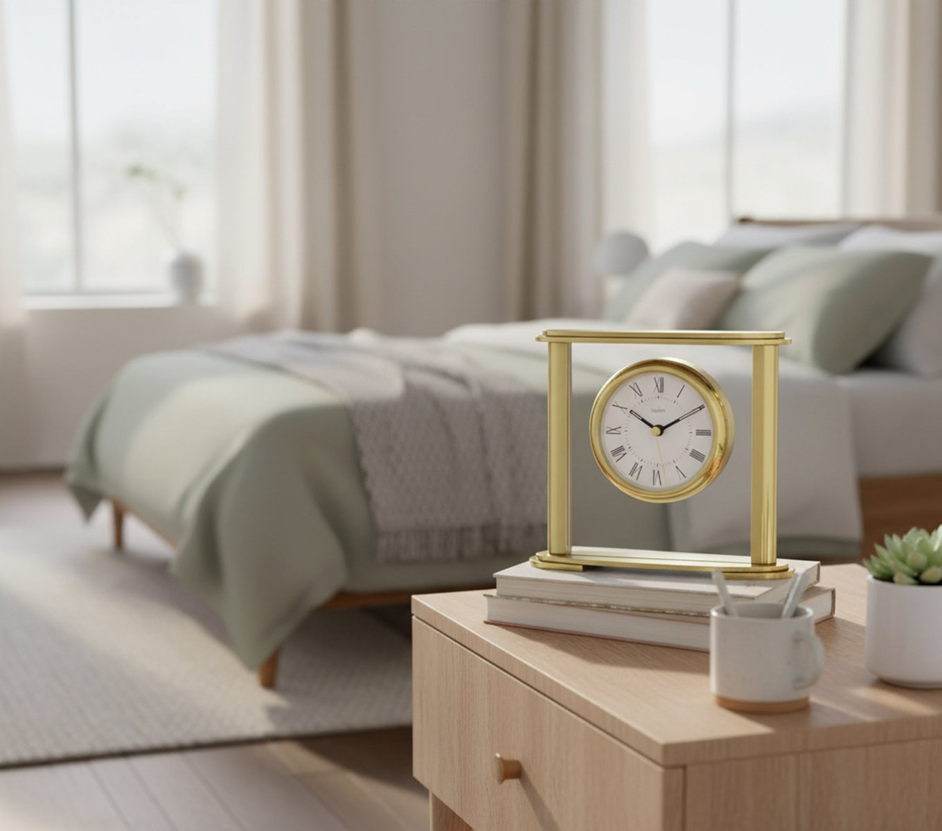 Borough Wharf Mantel Clock with Floating Dial & Polished Metal Finish ...
