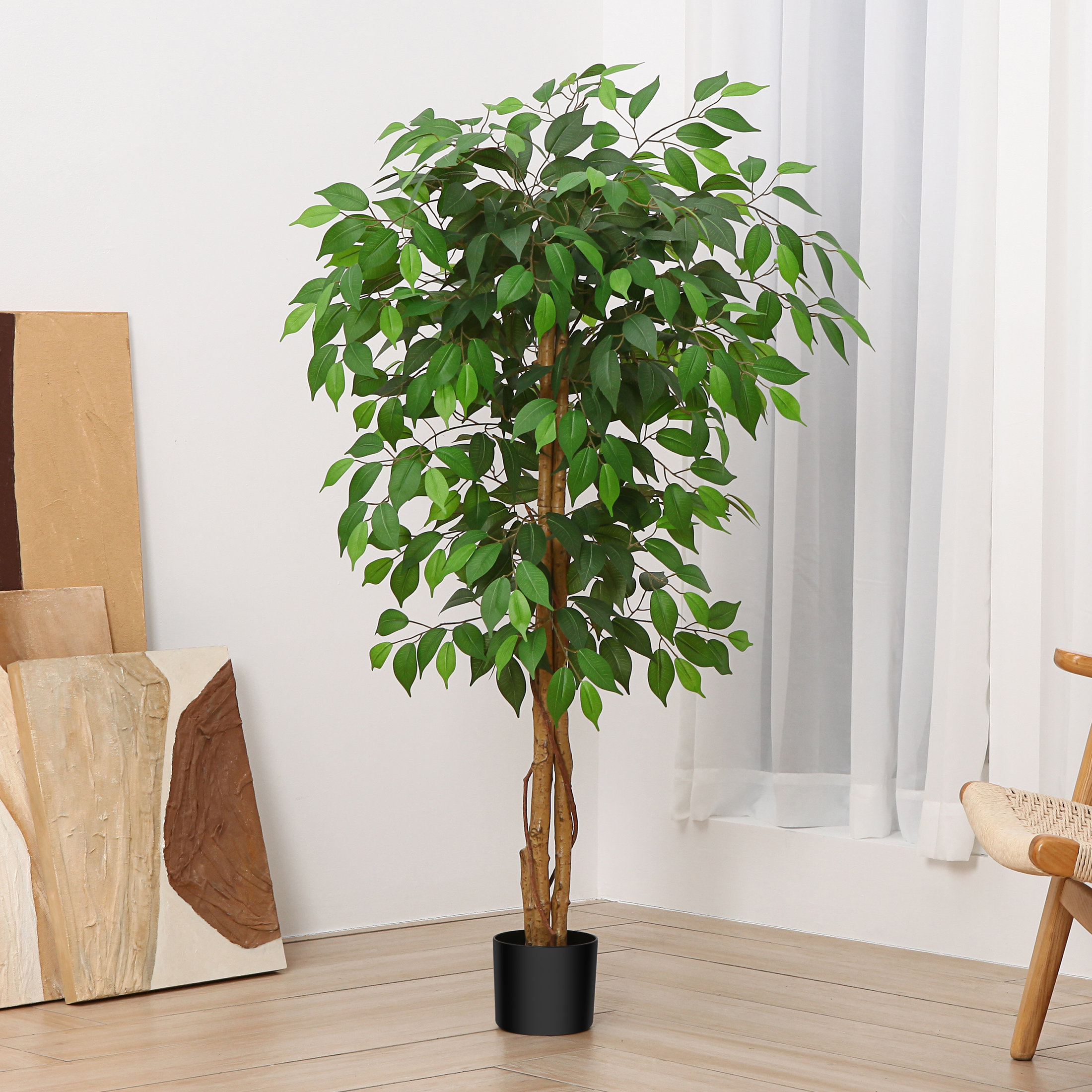 Primrue Adcock Artificial Ficus Tree in Pot, Faux Ficus Plant, Fake ...