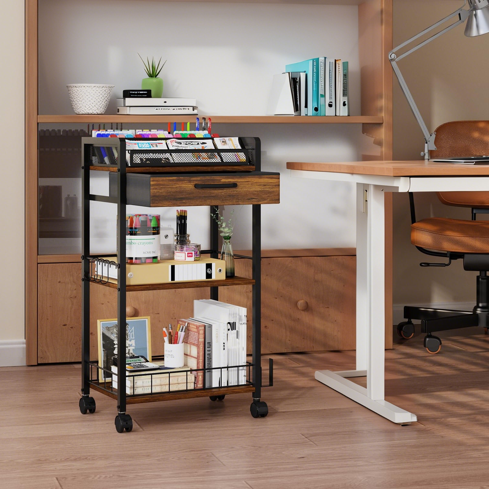 INTEGATOIC LLC 3-Tier Metal Utility Cart With Sliding Tray & Brush ...