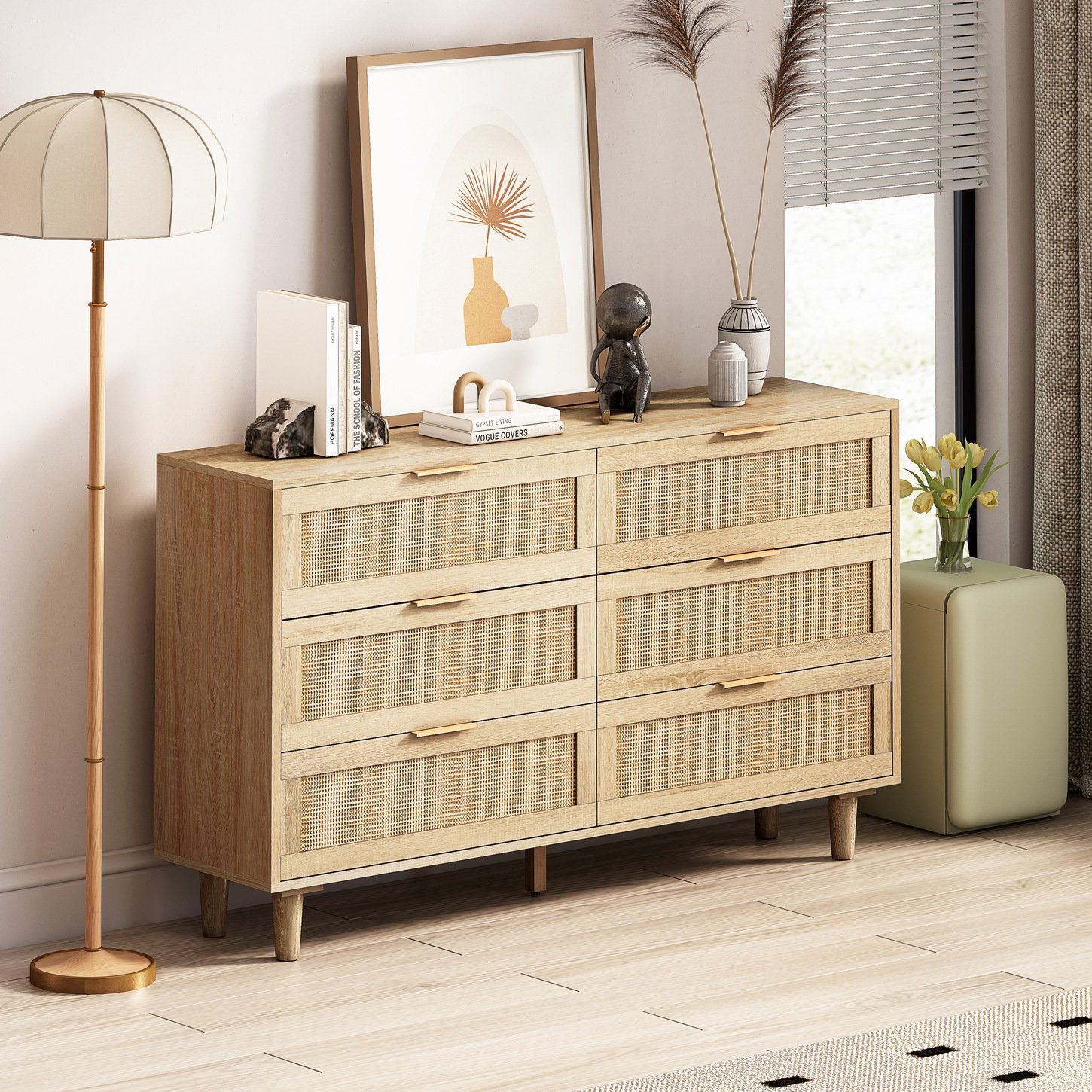Bay Isle Home™ Hagedorn 6 Drawer 59.17" W Double Dresser Rattan Cabinet ...