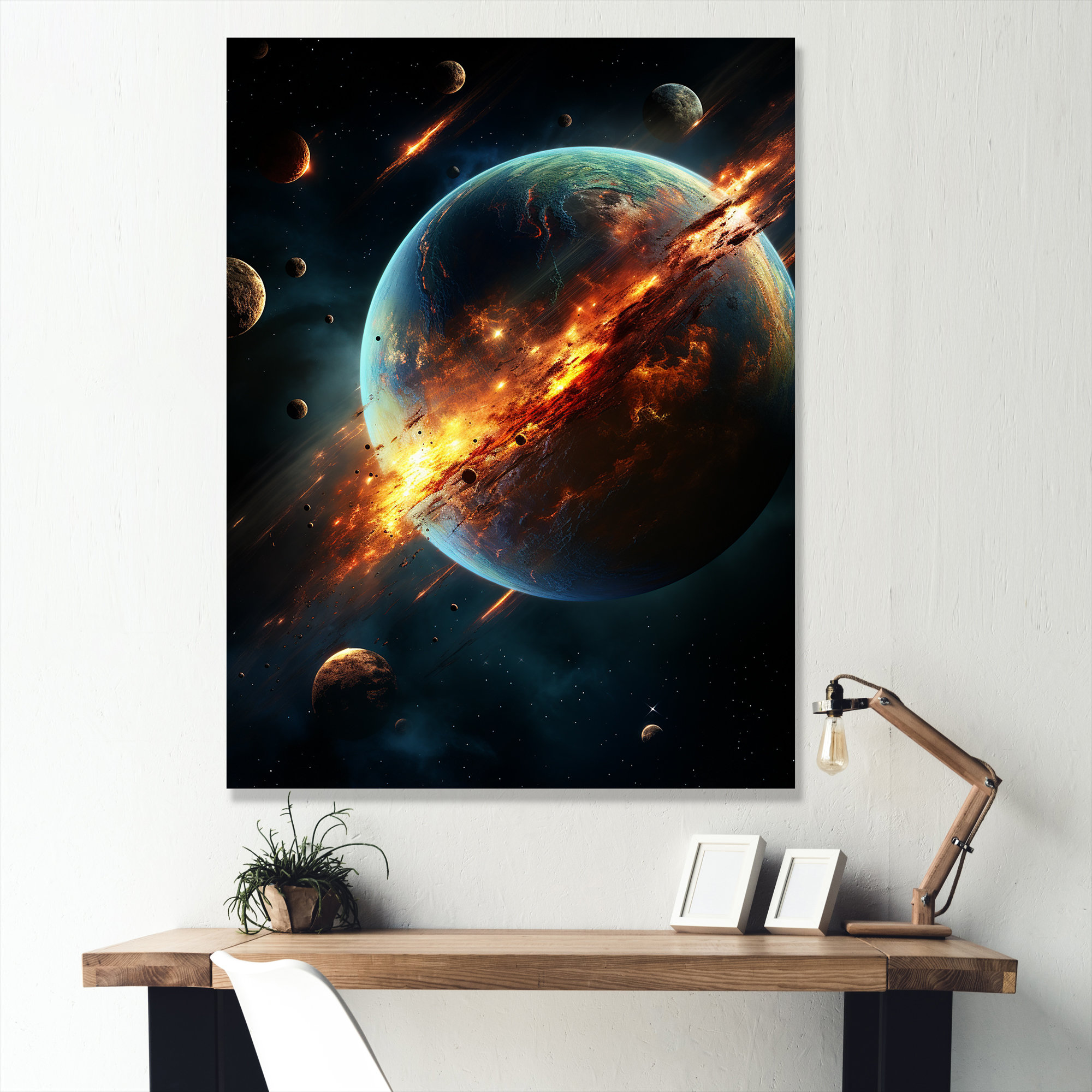 Ebern Designs Fire Belt Of Saturn In Orbit - Space Planet Wall Art ...