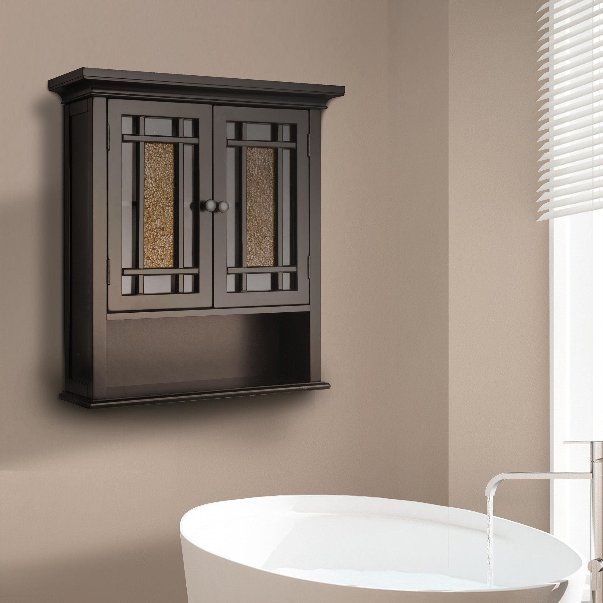 Alcott Hill Caleb Two-Door Removable Wall Cabinet with Glass Mosaic ...