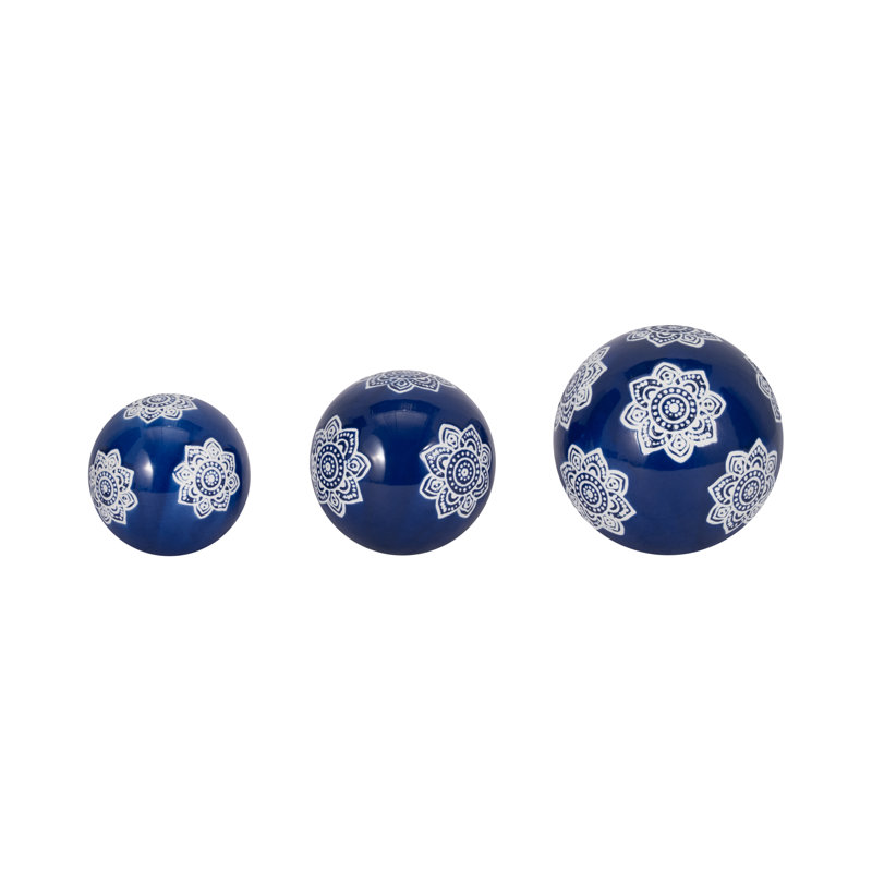 Bungalow Rose Blue and White Traditional Ceramic Decorative Orbs Set ...
