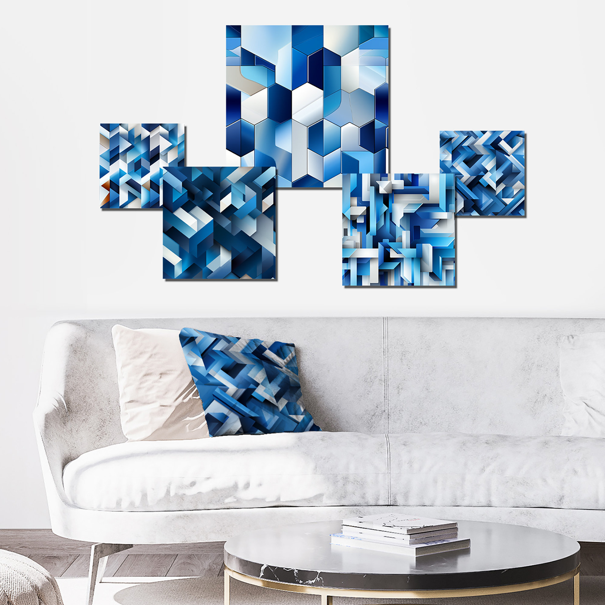 Design Art Minimalist White And Blue Polygons Geometric I - Geometric ...