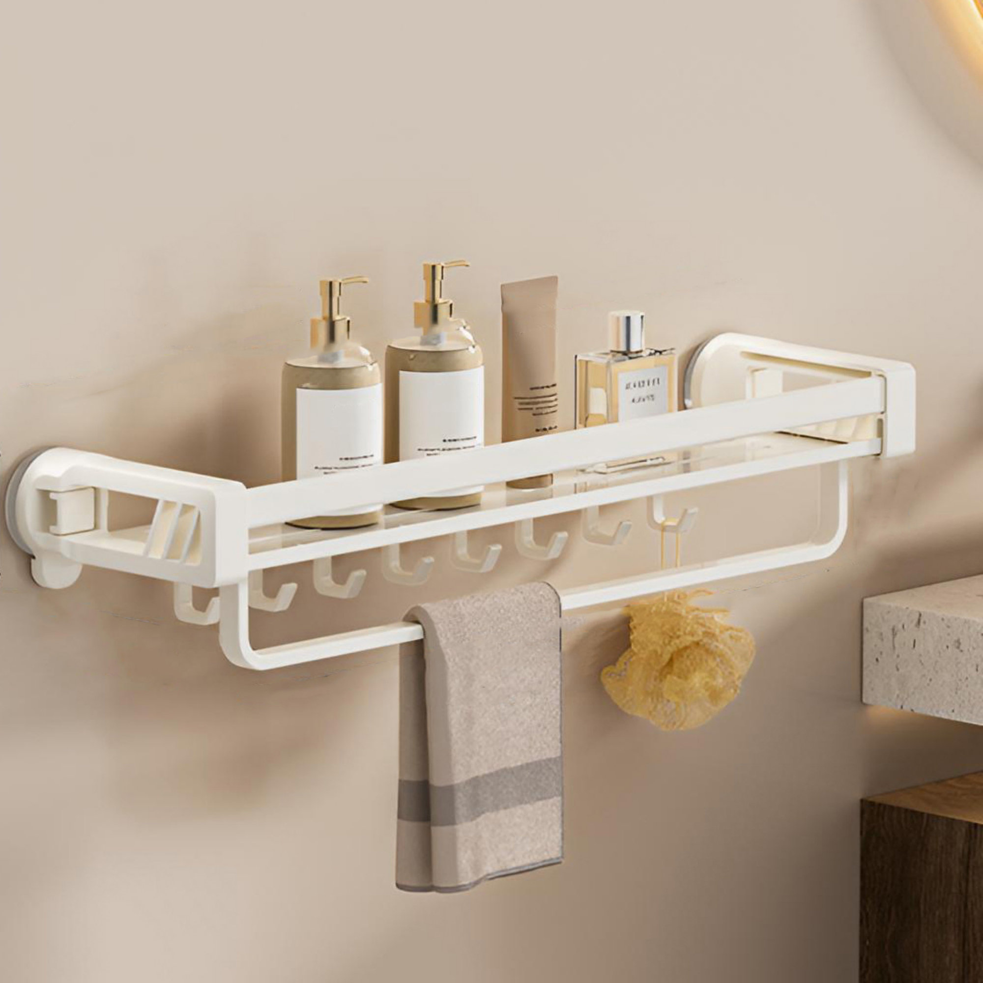 Rebrilliant Non Perforated Bathroom Storage Rack, Wall Mounted Storage ...