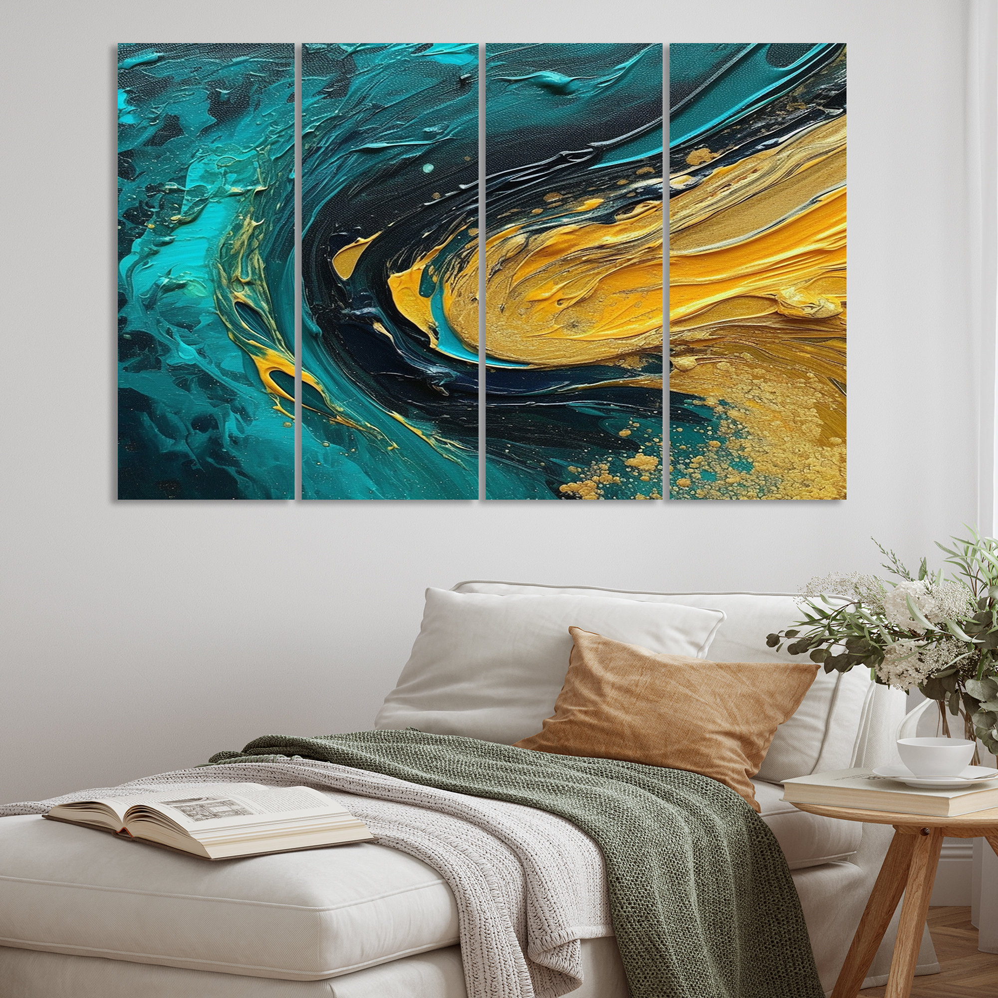 Ivy Bronx Golden Sunset Over Teal Ocean Abstract Painting I - Abstract ...