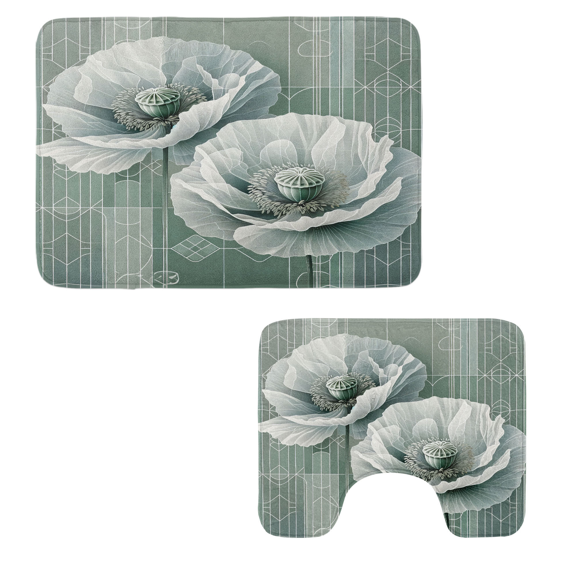 East Urban Home Green Bathroom Rug Set 2 Pieces Rectangle & Contour ...