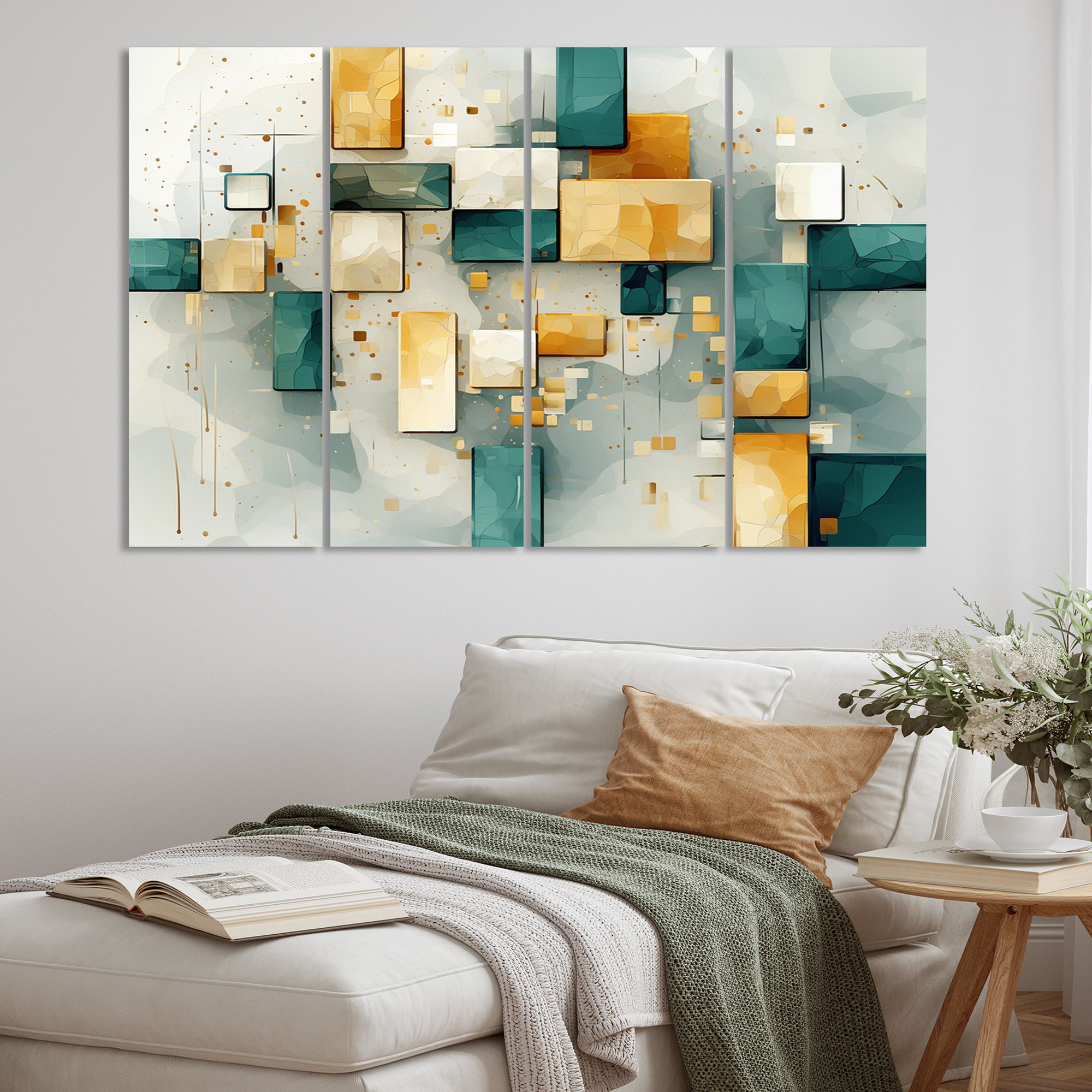 Wrought Studio™ Auspiciousness Retro Teal Geometrics - 4 Piece Wrapped ...