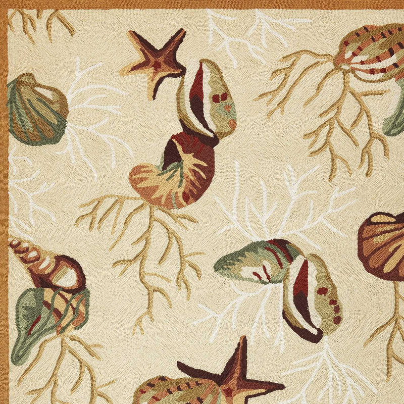 Dovecove 2'X3' Beige Hand Hooked Sea Shells Indoor Accent Rug | Wayfair