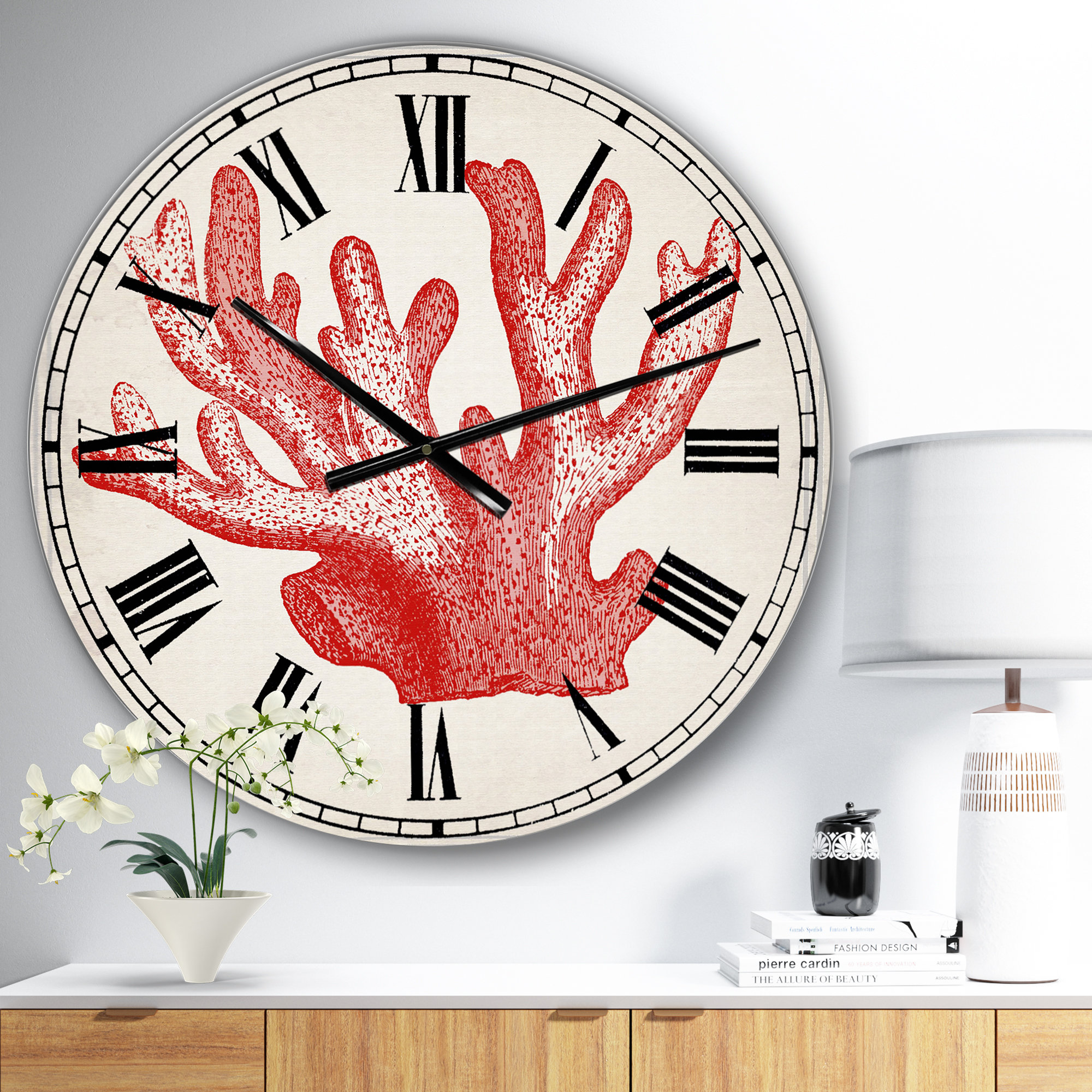 East Urban Home Red Coral 3 - Oversized Nautical & Coastal Wall Clock ...