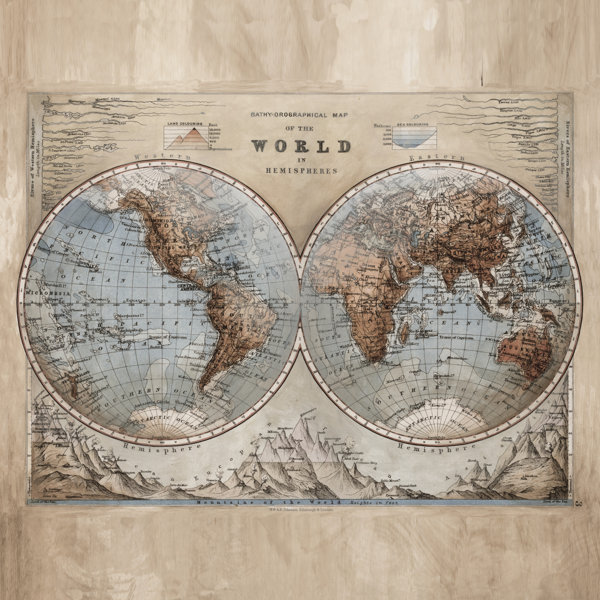 Breakwater Bay World Map With Hemispheres - Wrapped Canvas Photograph ...