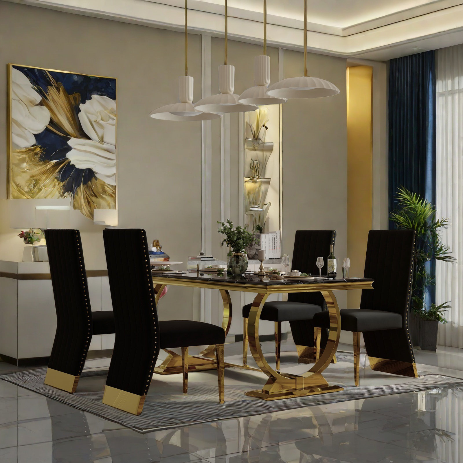 Everly Quinn Luxury Leather Dining Chairs With Channel Back And Mirror ...