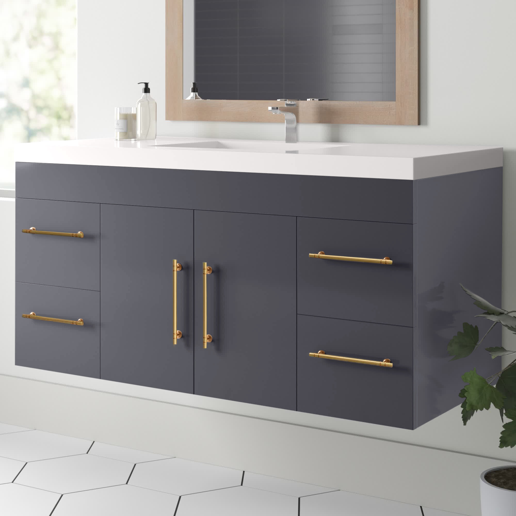 Brayden Studio Bastos 47" Wall-Mounted Single Bathroom Vanity Set ...