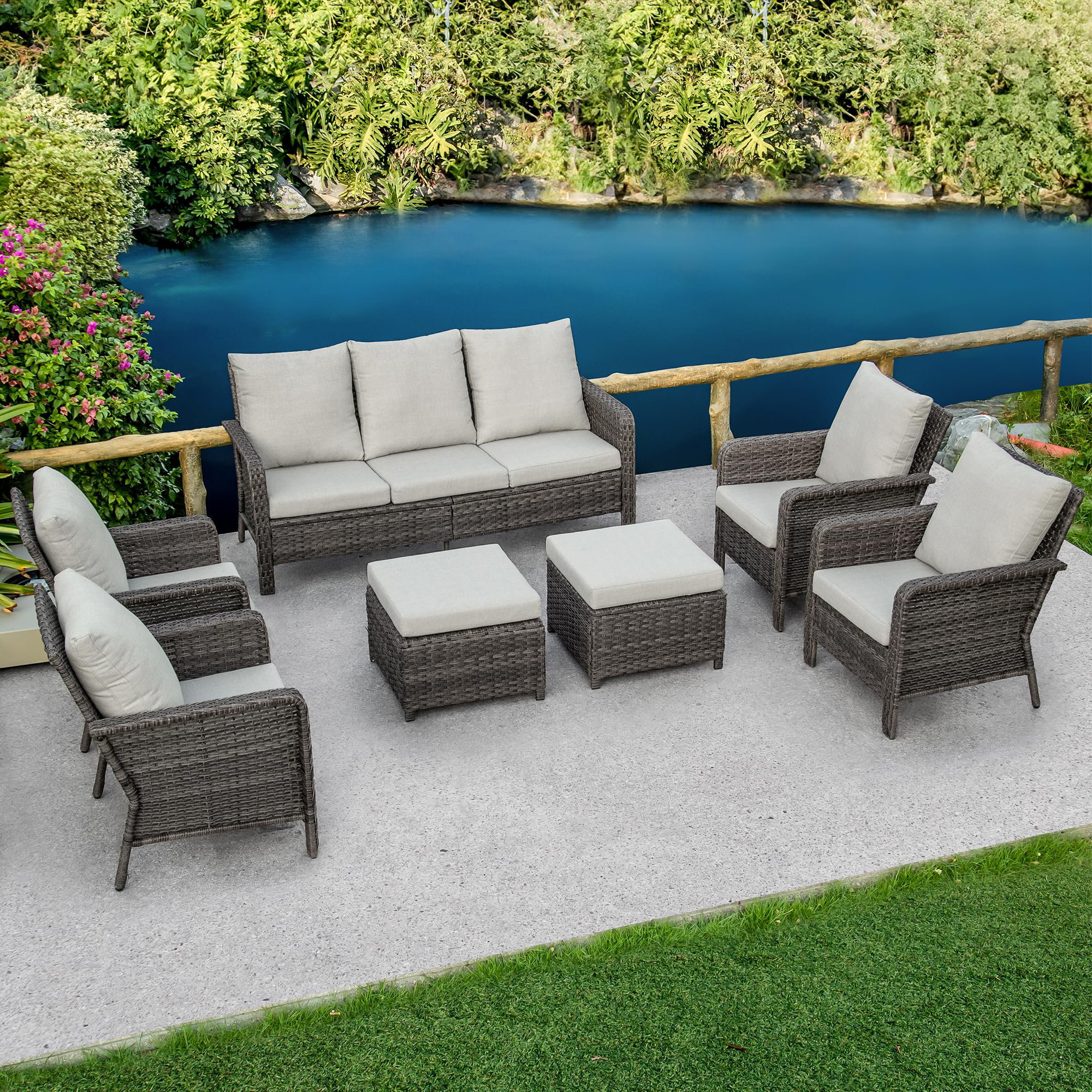 Latitude Run® Patio Wicker Furniture Set, Outdoor Pe Rattan ...