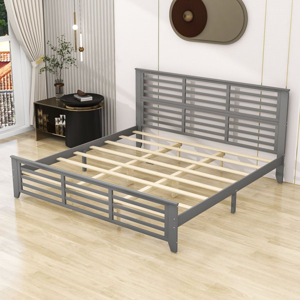 Red Barrel Studio® King Size Wooden Platform Bed with Headboard | Wayfair