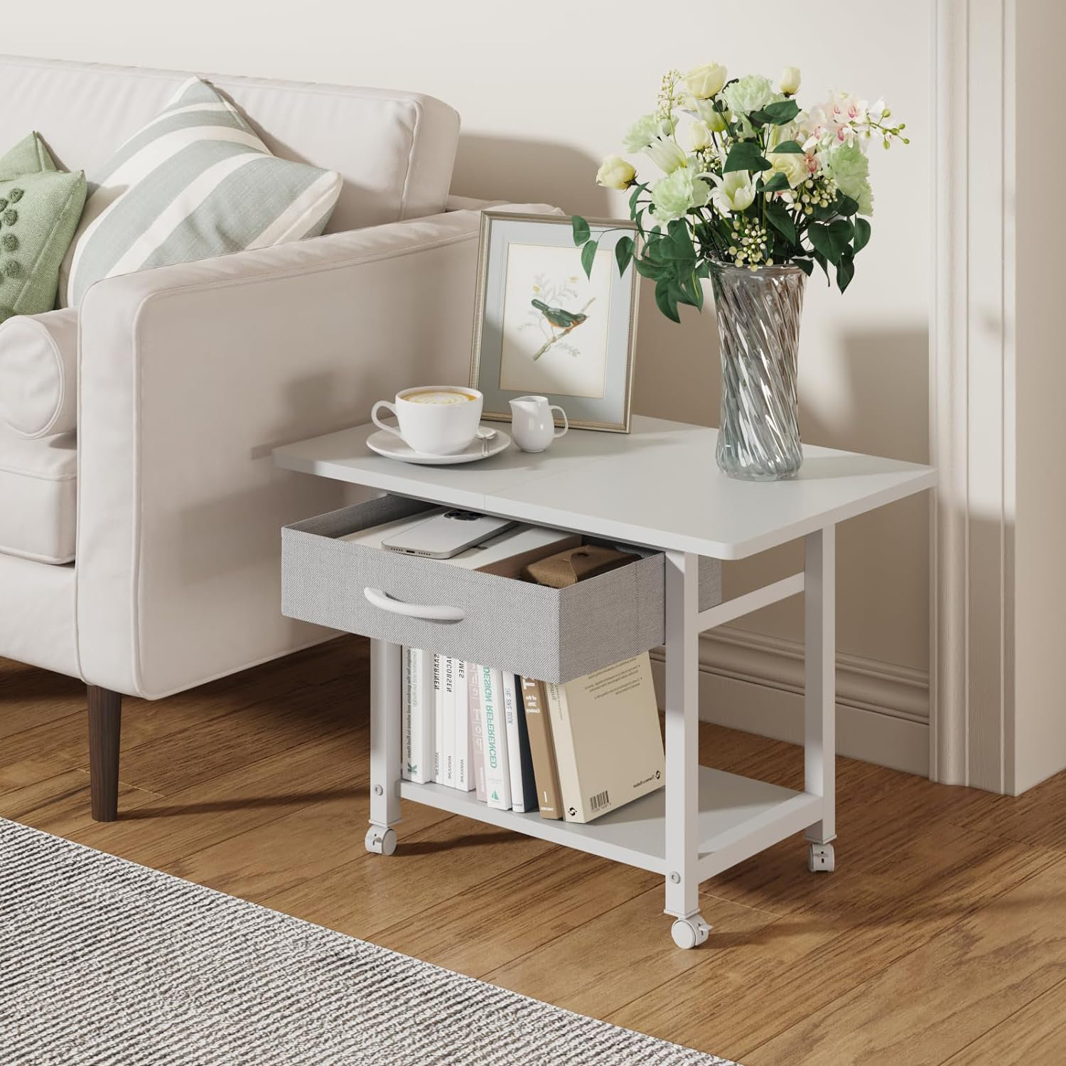 Elaine Mercure Large Printer Stand With Storage Drawer, 2-Tier Under ...