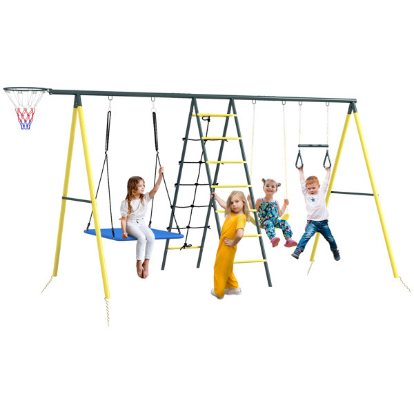 Outsunny 440 Lbs Swing Set For Backyard, 5 In 1 Heavy-Duty A-Frame ...