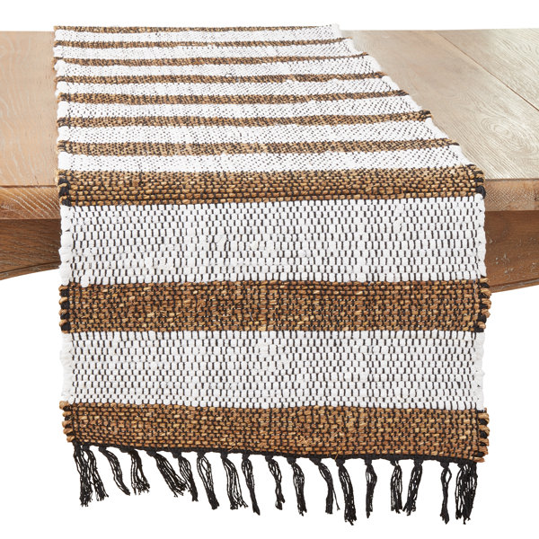 Saro Textured Striped Chindi Table Runner | Wayfair