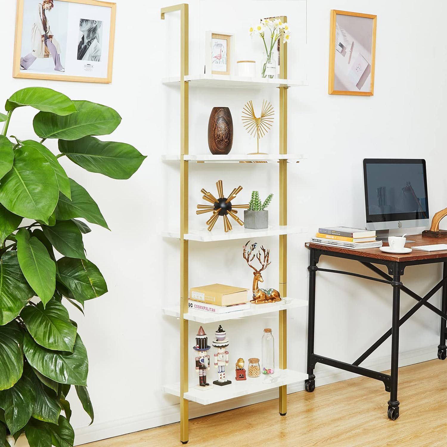 Mercer41 5-Tier Open Wall-Mounted Bookshelf With Stable Metal Frame, 72 ...