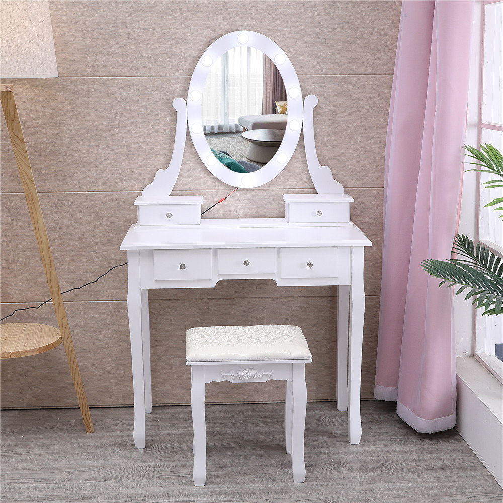 House of Hampton® Ullman Vanity Set with Stool and Mirror & Reviews ...