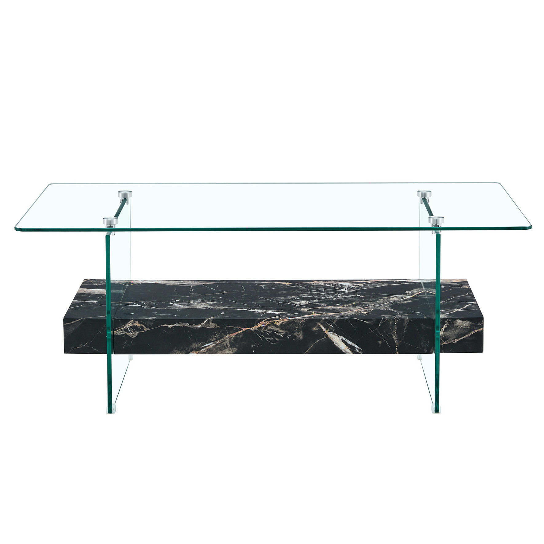 Ivy Bronx Coffee Table With Two Layers, Modern, Clear Glass ...