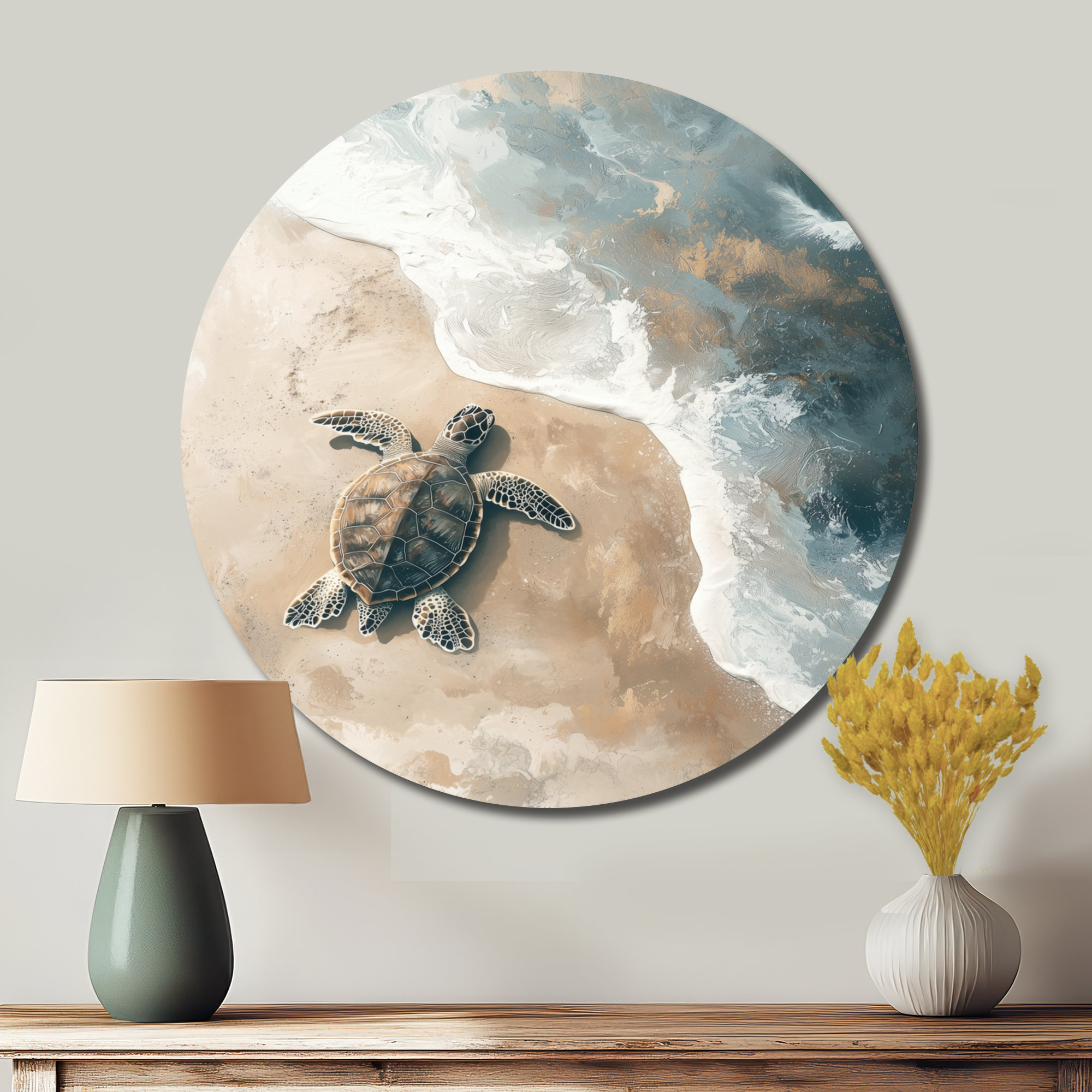 Bay Isle Home™ Baby Turtle Trails On The Beach II - Turtle Round Metal ...