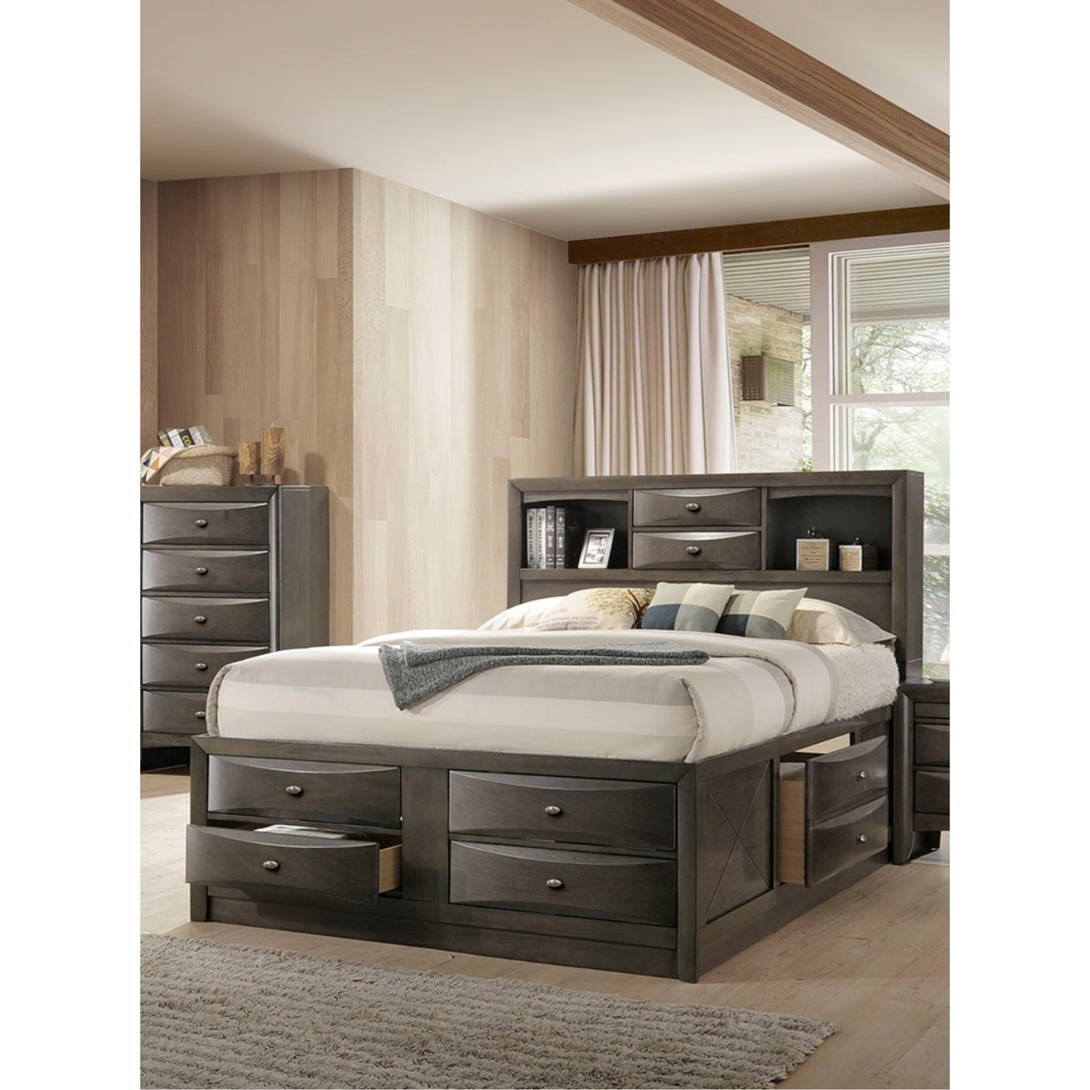 Hokku Designs Contemporary Gray Full Size Bed with Footboard Drawers ...