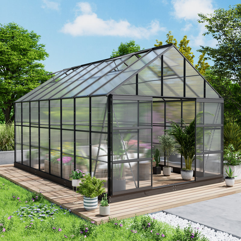 INMITOM 10' W x 14' D Aluminum Frame Polycarbonate Hobby Greenhouse ...