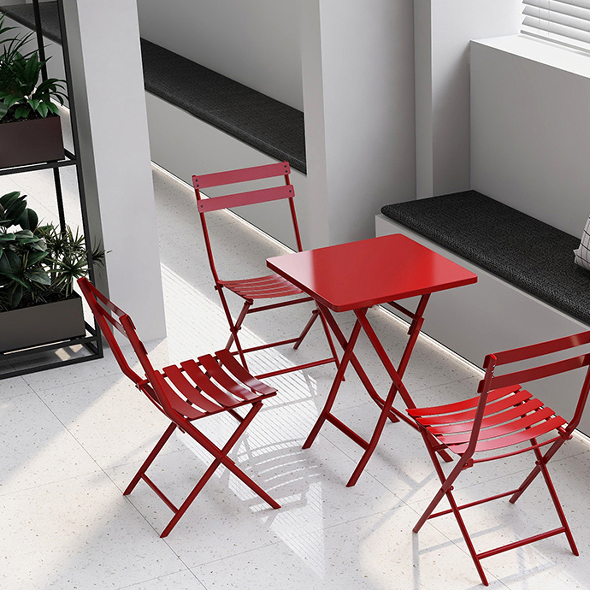 Hokku Designs Foldable 3 Piece Patio Bistro - Red Square Chairs & Table ...
