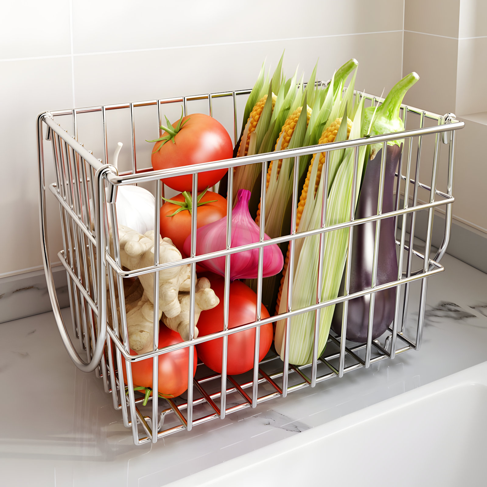 Rebrilliant Stainless Steel Kitchen Vegetable Basket With Handle ...